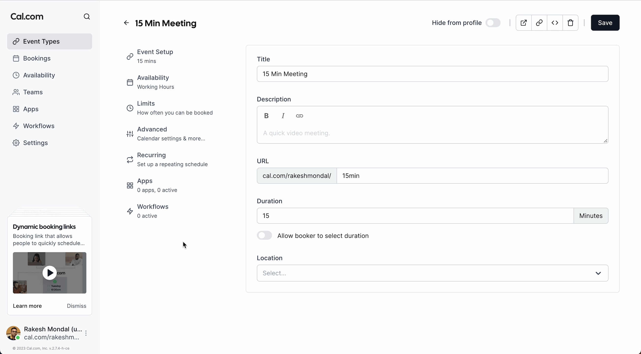 Cal.com | UI, UX Design | SaaS | Application Design | saas ui
